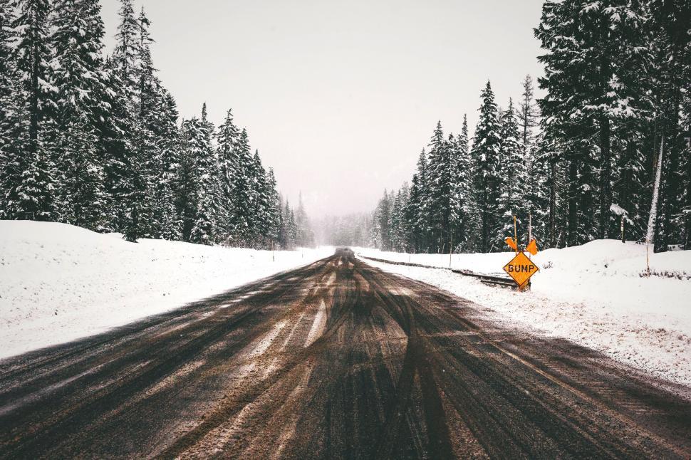 Free Stock Photo of Snowy Road With Yellow Sign | Download Free Images ...
