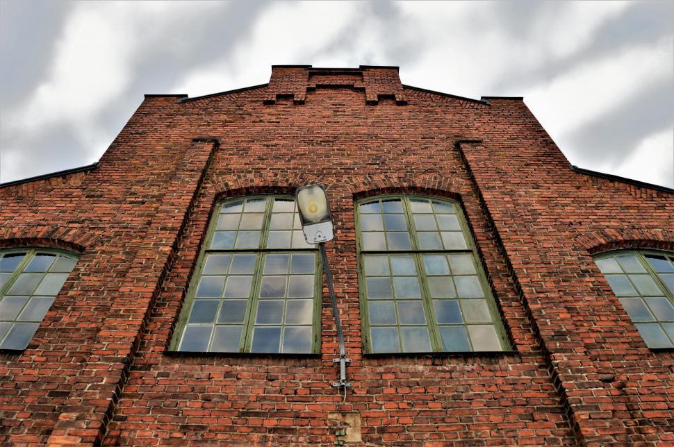 Free Stock Photo of Red Brick Building With Three Windows and a Clock ...