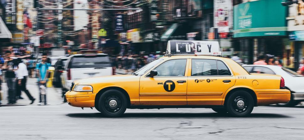 Free Stock Photo of Yellow Taxi Cab Driving Down City Street | Download ...