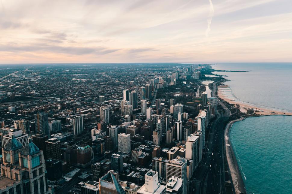 Free Stock Photo of Aerial View of a Large City by the Ocean | Download ...