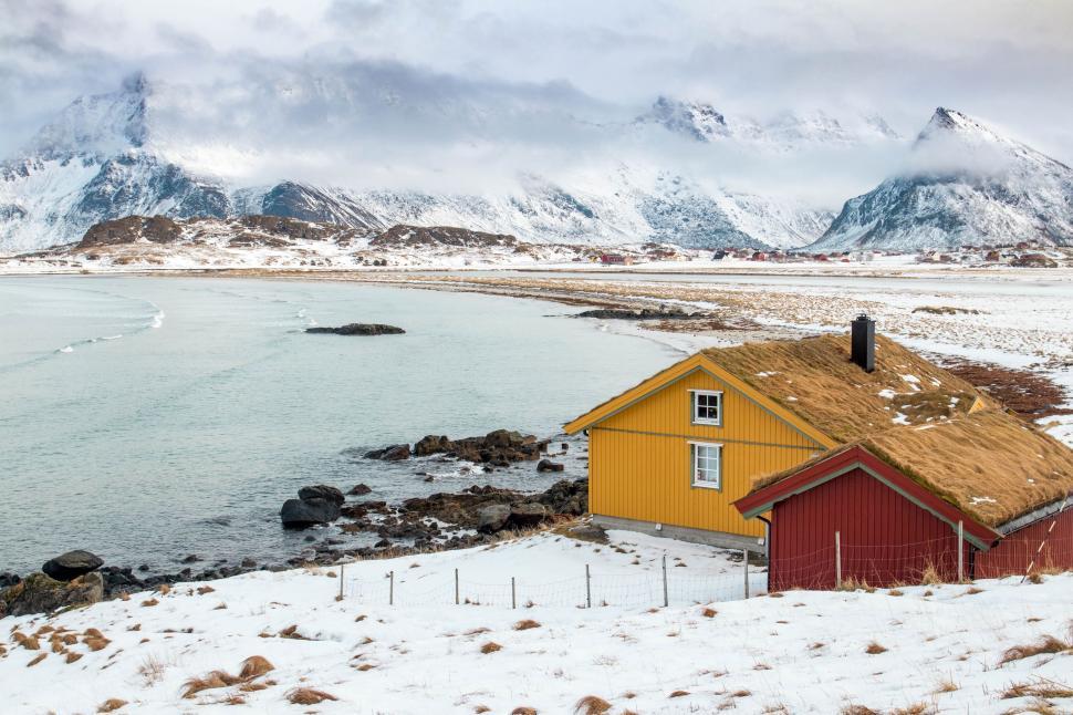 Free Stock Photo of Yellow House in Snow Covered Field | Download Free ...