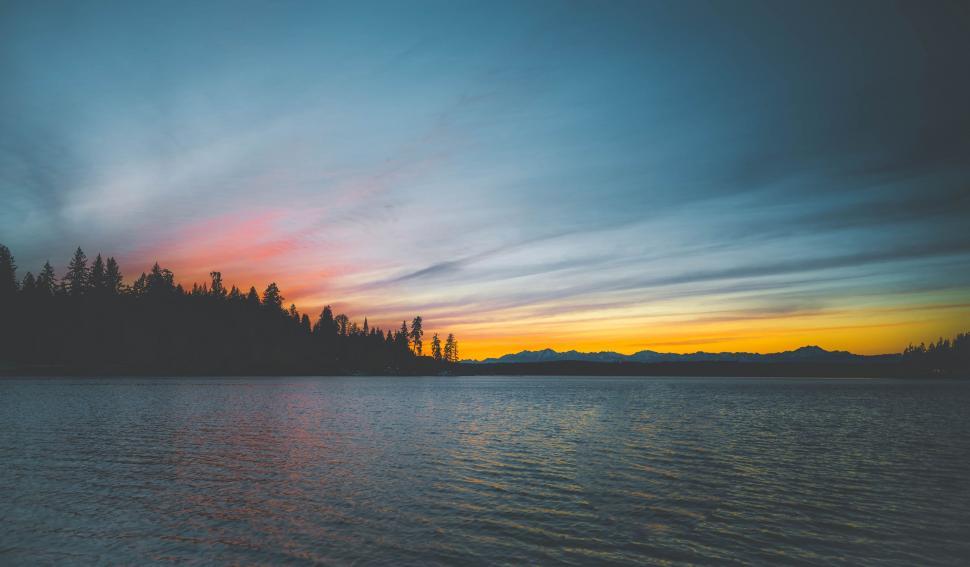 Free Stock Photo of Sunset Over Lake With Trees | Download Free Images ...