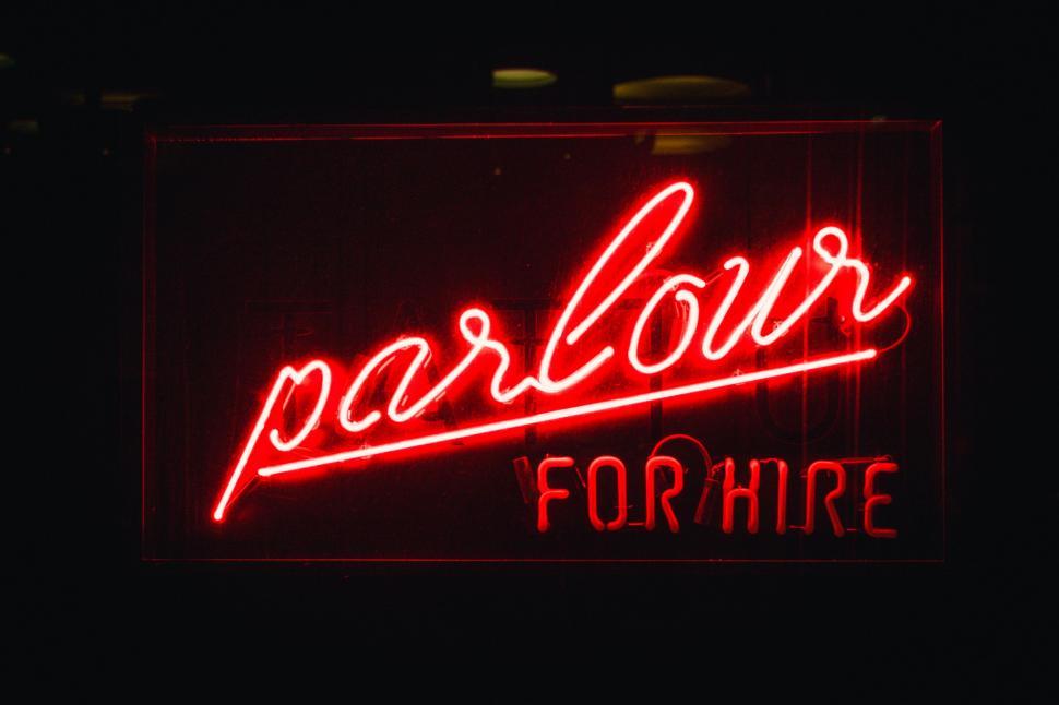 Free Stock Photo of Red Neon Sign Saying Parlour for Hire | Download ...