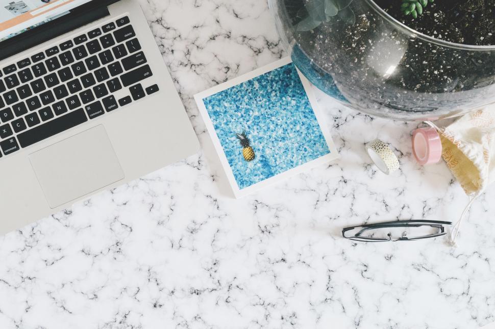Free Stock Photo of Laptop Computer on Marble Desk | Download Free ...