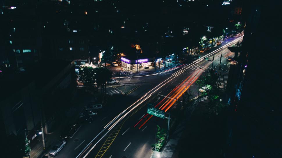 Free Stock Photo of Aerial View of City Street at Night | Download Free ...