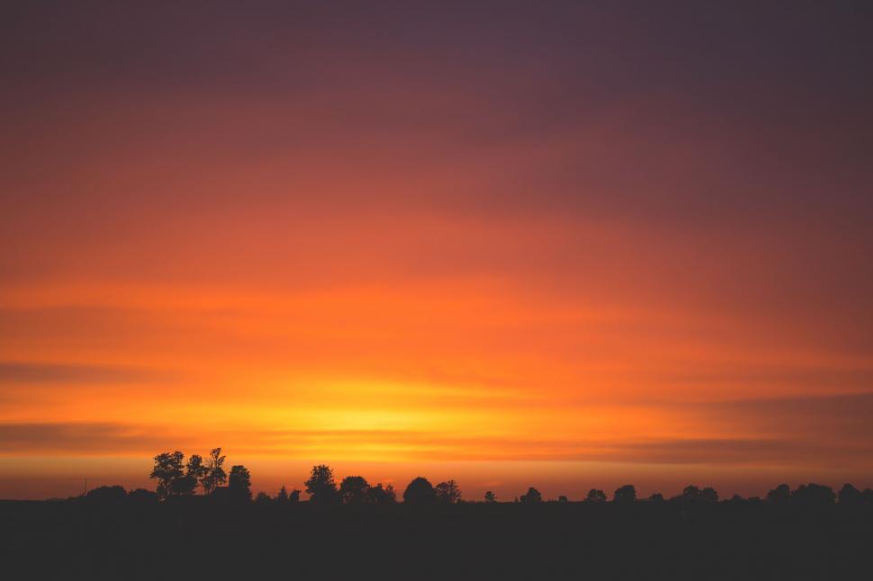 Free Stock Photo of Sun Setting Over Field With Trees | Download Free ...