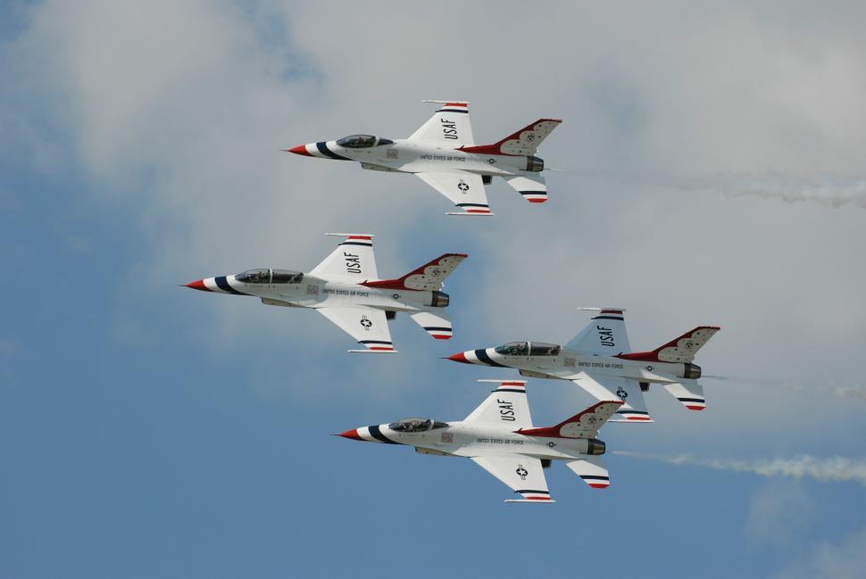 Free Stock Photo of Group of Fighter Jets Flying Through Cloudy Sky ...