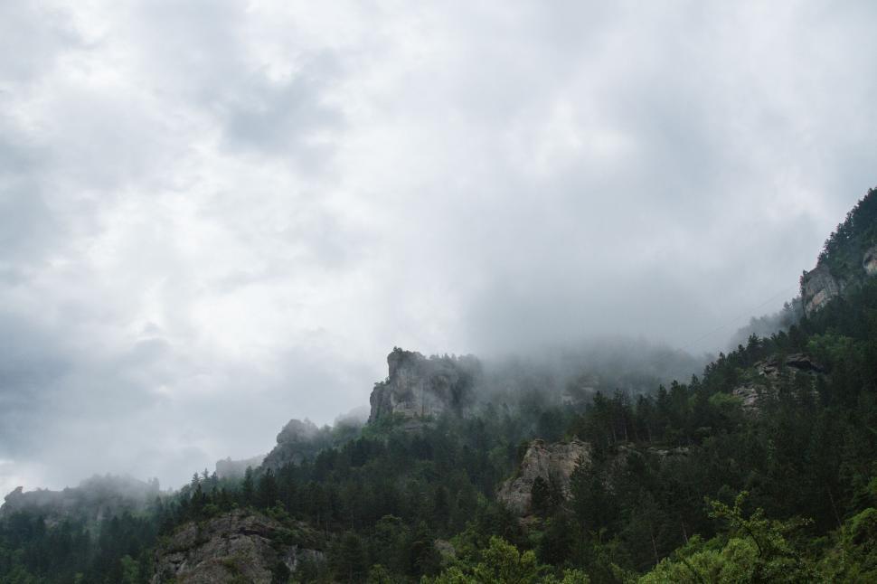 Free Stock Photo of Mountain Covered in Trees Under Cloudy Sky ...