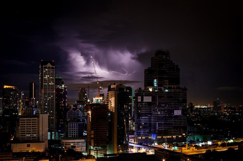 Free Stock Photo of Lightning Storm Over City at Night | Download Free ...