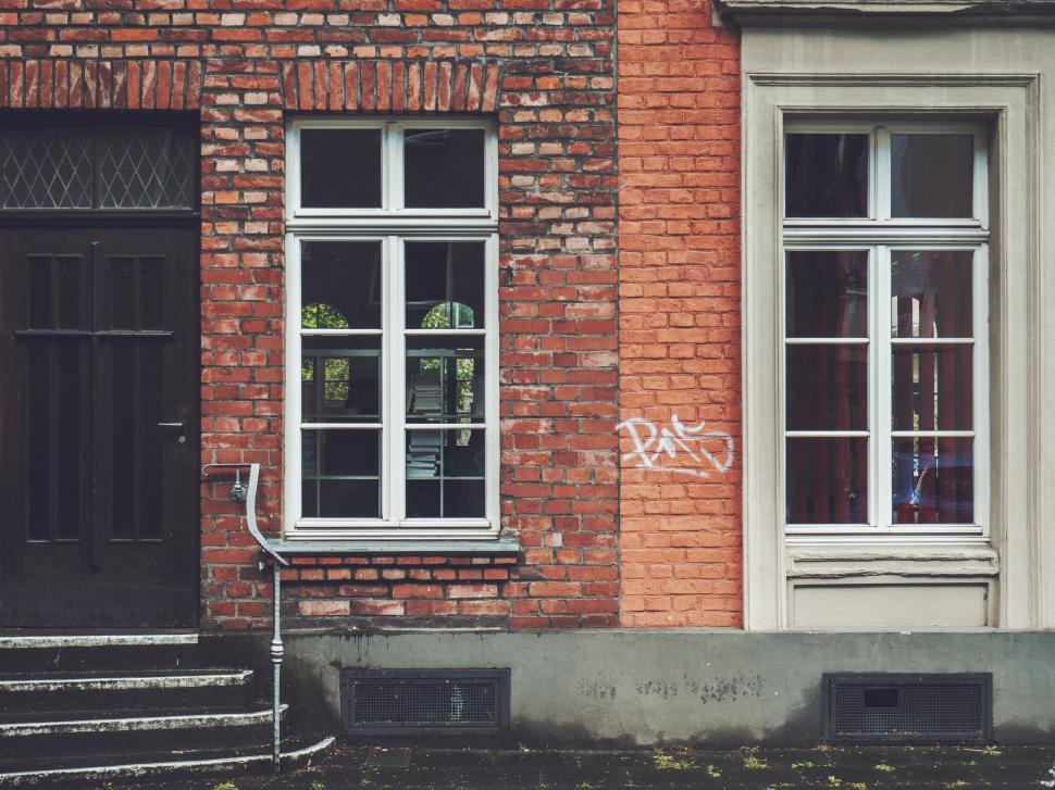 Free Stock Photo of Red Brick Building With White Windows and Black ...