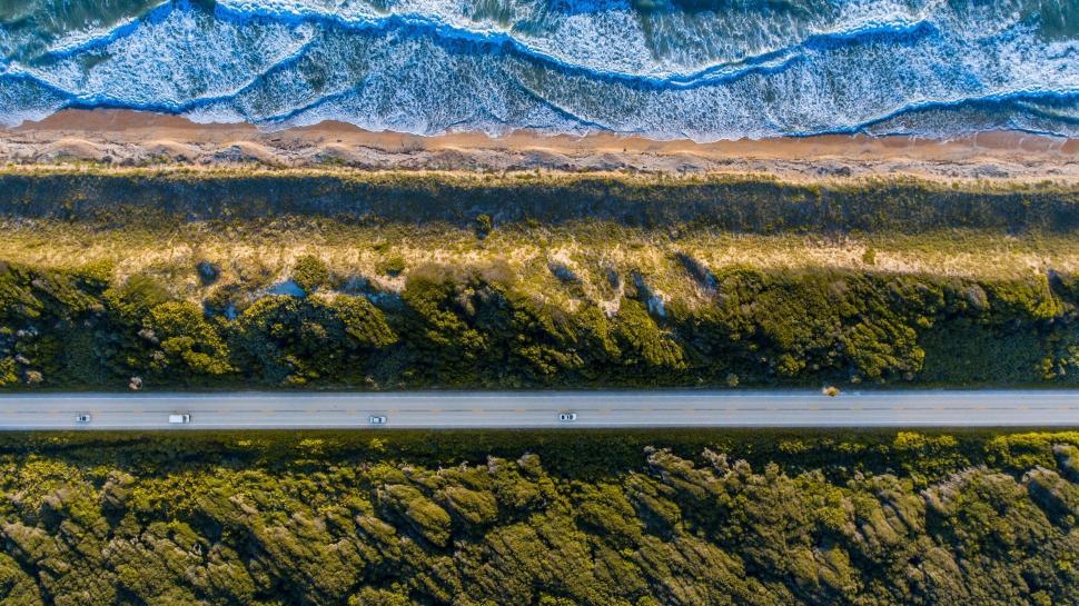 Free Stock Photo of Aerial View of Highway Alongside the Ocean ...
