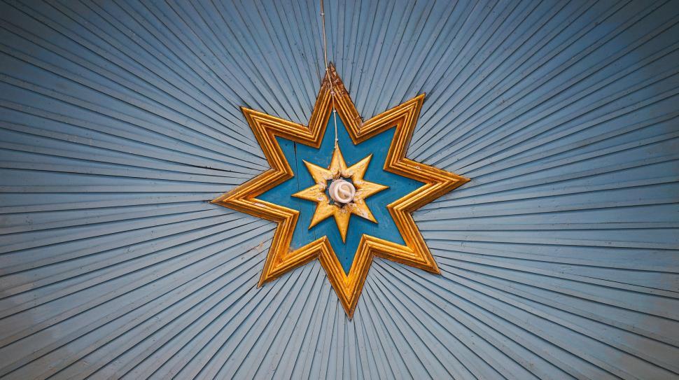 Free Stock Photo of Blue and Gold Star Hanging From Ceiling | Download ...