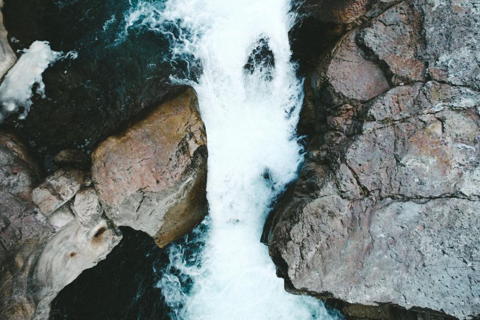 Free Stock Photo of Aerial View of River Flowing Between Large Rocks ...