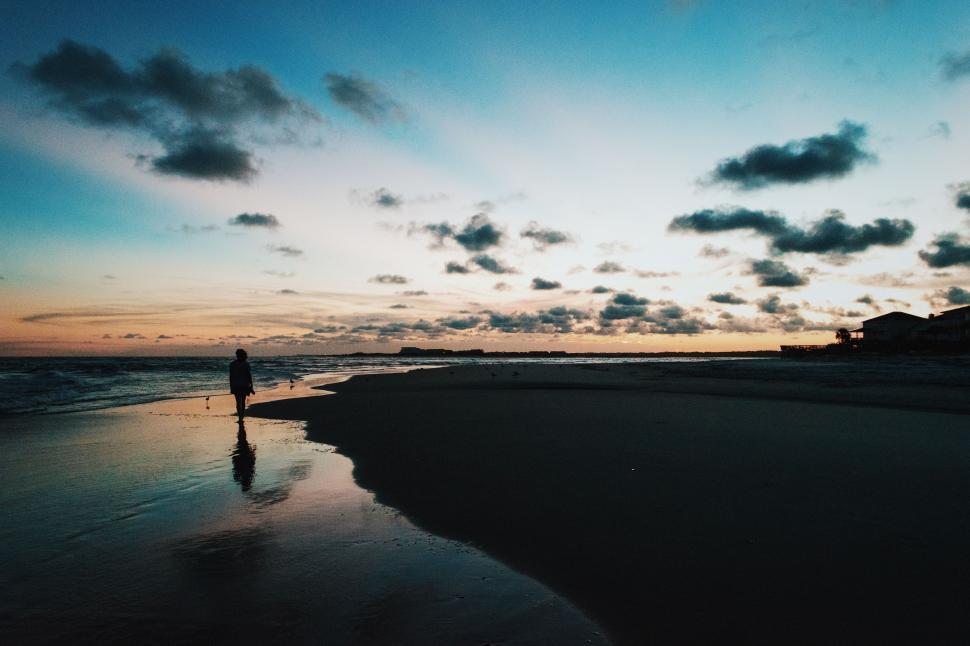 Free Stock Photo of Person Standing on Beach at Sunset | Download Free ...