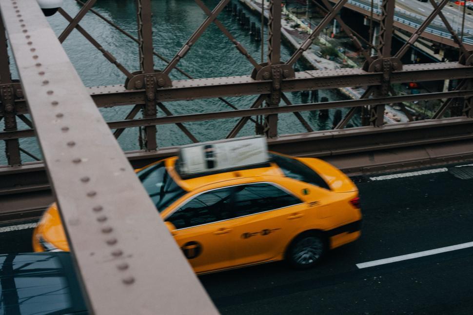 Free Stock Photo of Yellow Car Driving Across Bridge Over Water ...