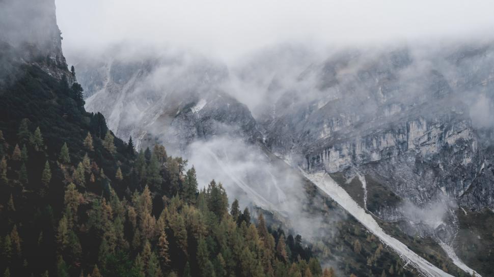 Free Stock Photo of Snow-Covered Mountain and Trees Under Cloudy Sky ...