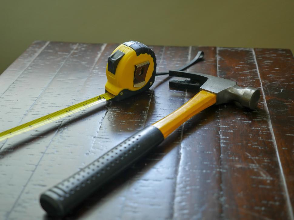 Free Stock Photo of Hammer and measuring tape | Download Free Images ...