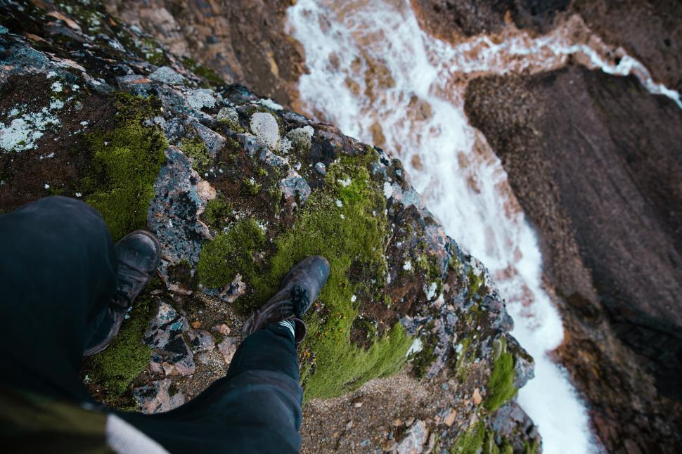 Free Stock Photo of Feet dangling over moss grown rock edge | Download ...