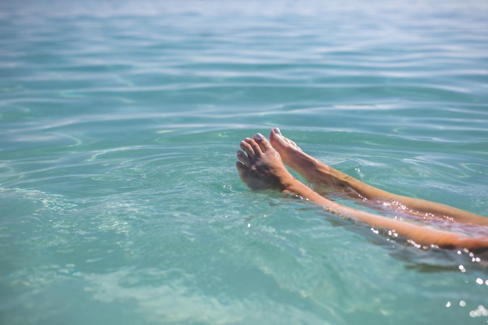 Free Stock Photo of Close up of two female feet floating in blue water ...