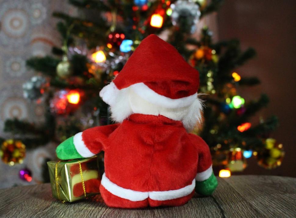 Free Stock Photo of Santa with present looks at Christmas Tree ...