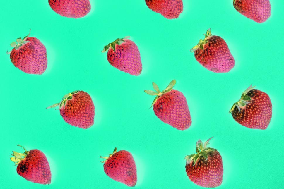 Free Stock Photo of Flay lay of strawberries on green surface ...
