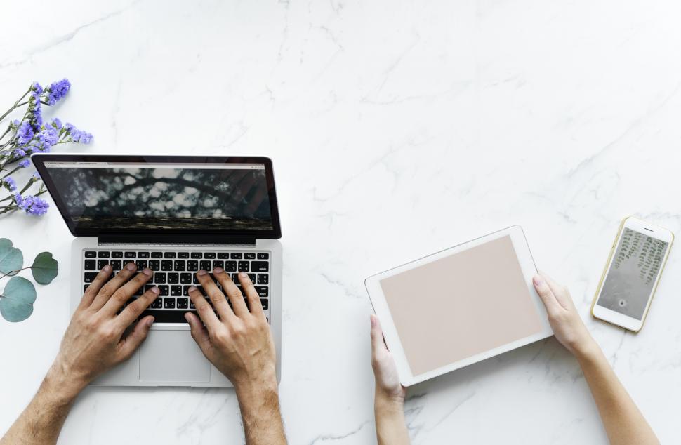 Free Stock Photo of Hands operating laptop and a tablet PC | Download ...