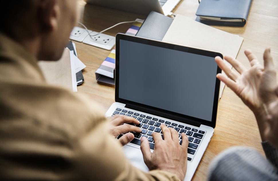 Free Stock Photo of Close up of a person working on laptop with blank ...