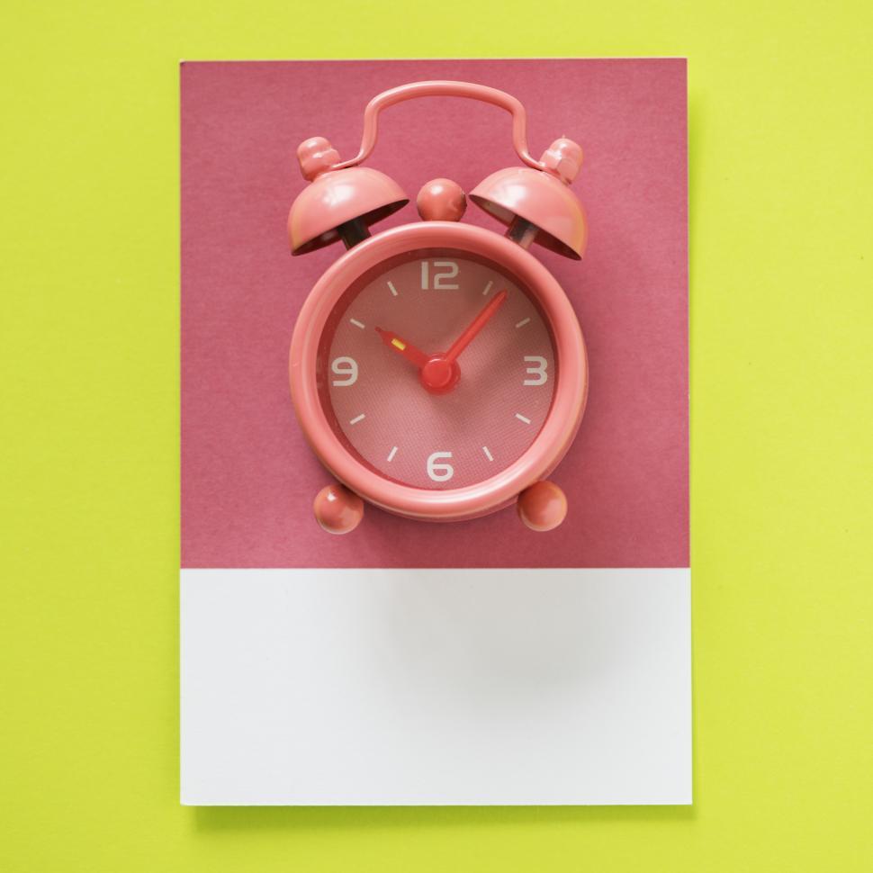 Free Stock Photo of Flay lay of a miniature alarm clock on matching ...