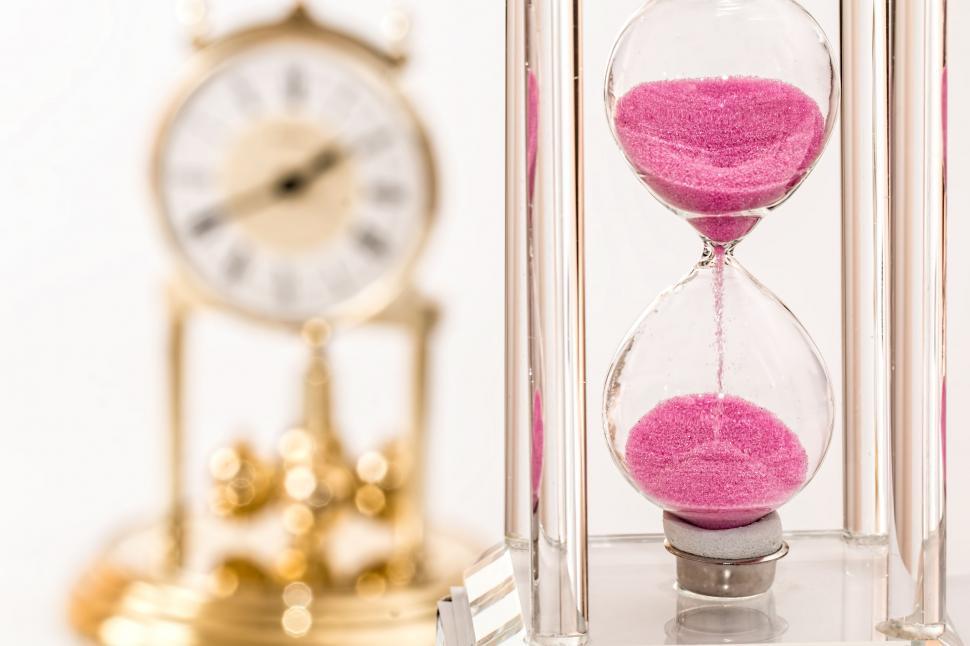 Free Stock Photo of Pink Sand Clock Next to Gold Clock | Download Free ...