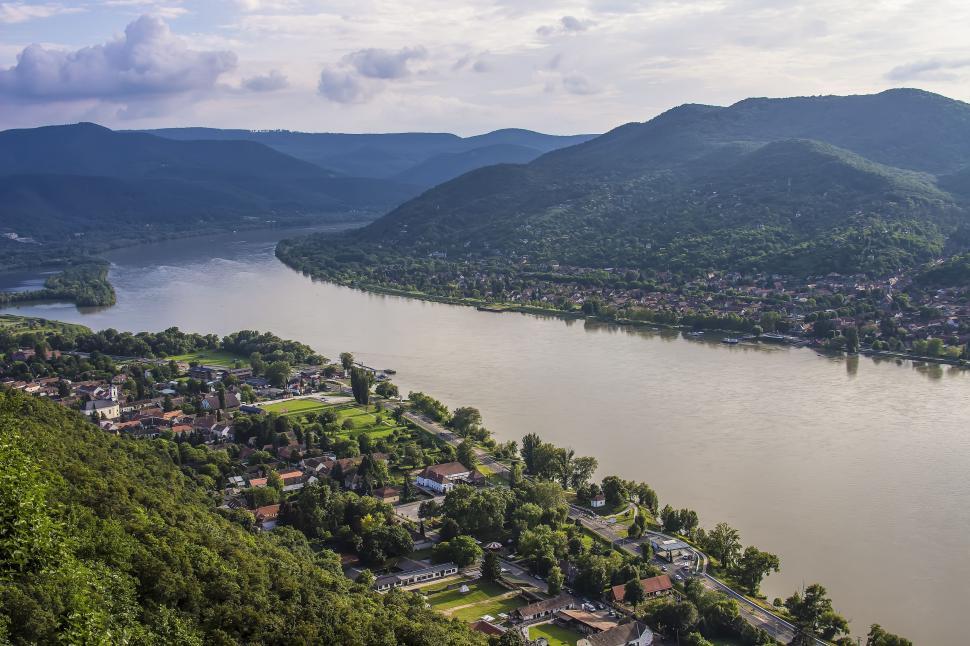 Free Stock Photo of View of Town with River and Mountains | Download ...