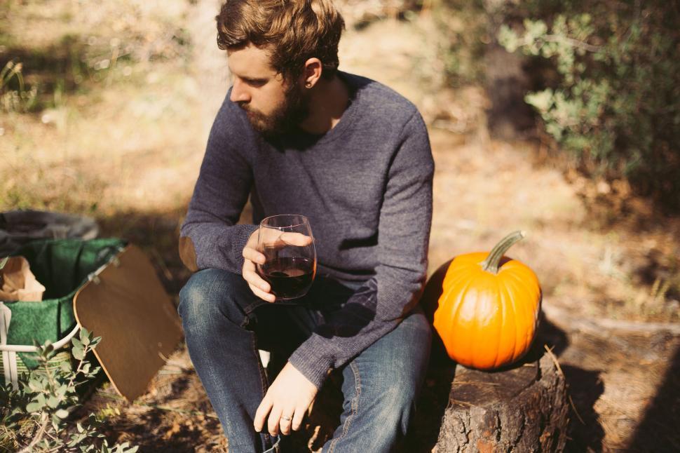 Free Stock Photo of Man with pumpkin and glass of wine | Download Free ...