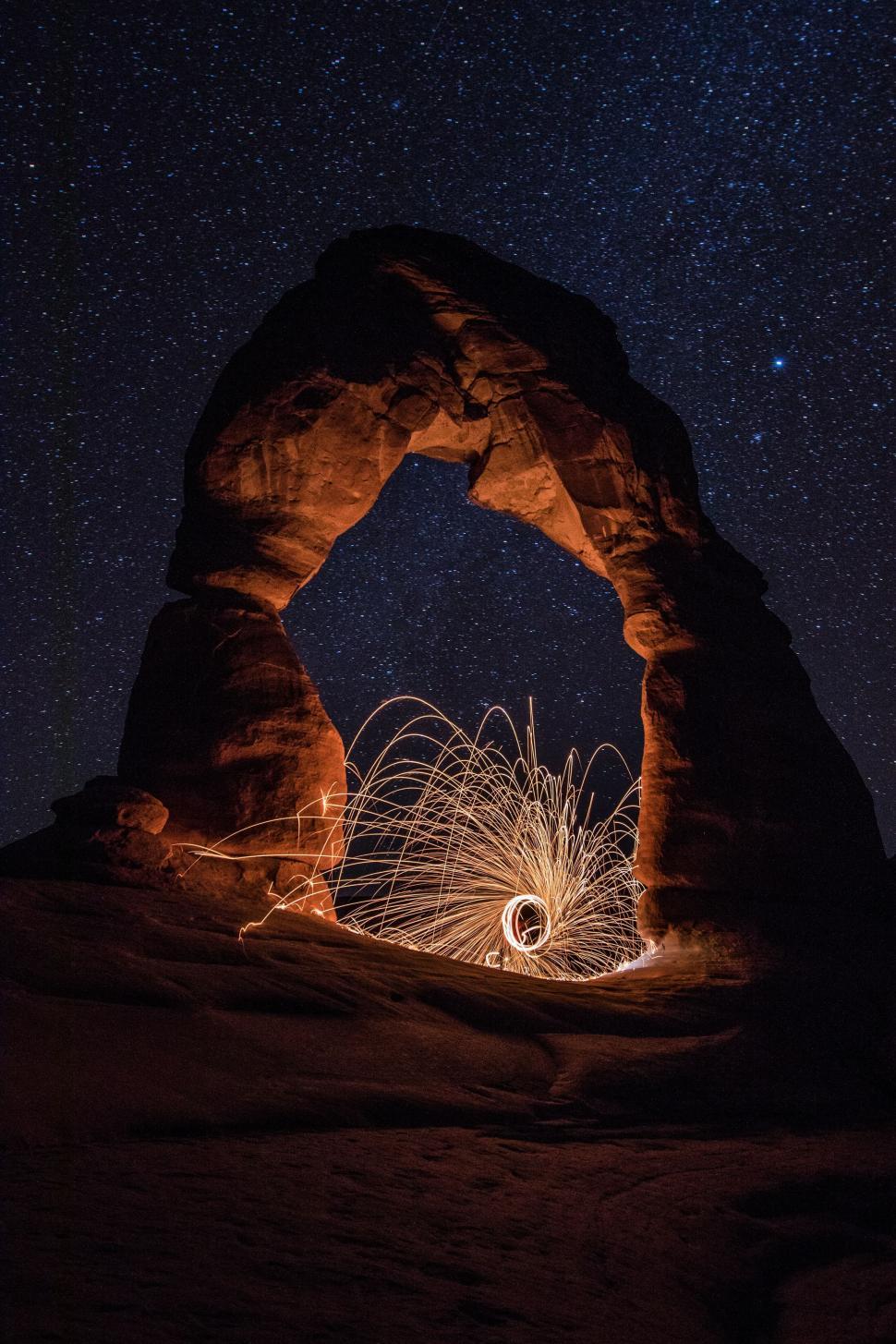 Free Stock Photo of Delicate Arch with Stars and Light Streaks ...