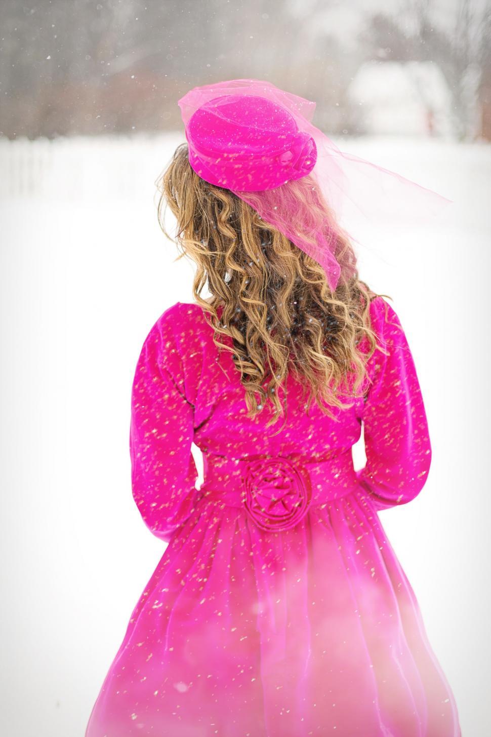 Free Stock Photo of Back view of Young Girl With Pink Hat in Snow ...
