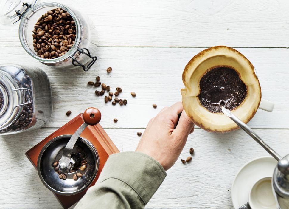 Free Stock Photo of Close up of hot water and pour over coffee process ...