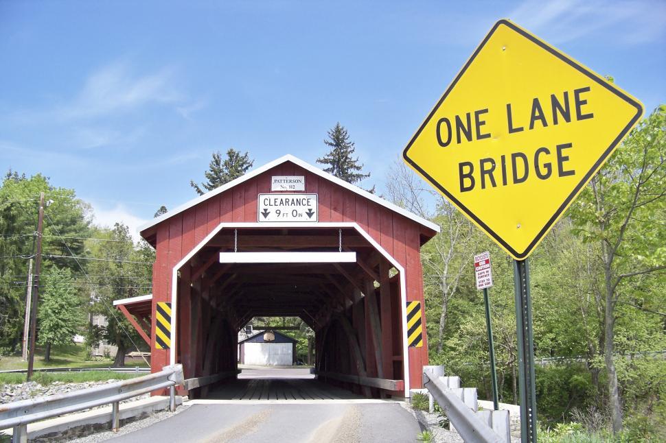 One Lane Bridge Sign
