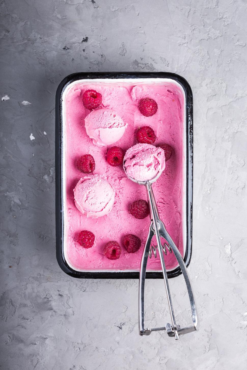 Free Stock Photo of Overhead view of a raspberry ice cream container ...