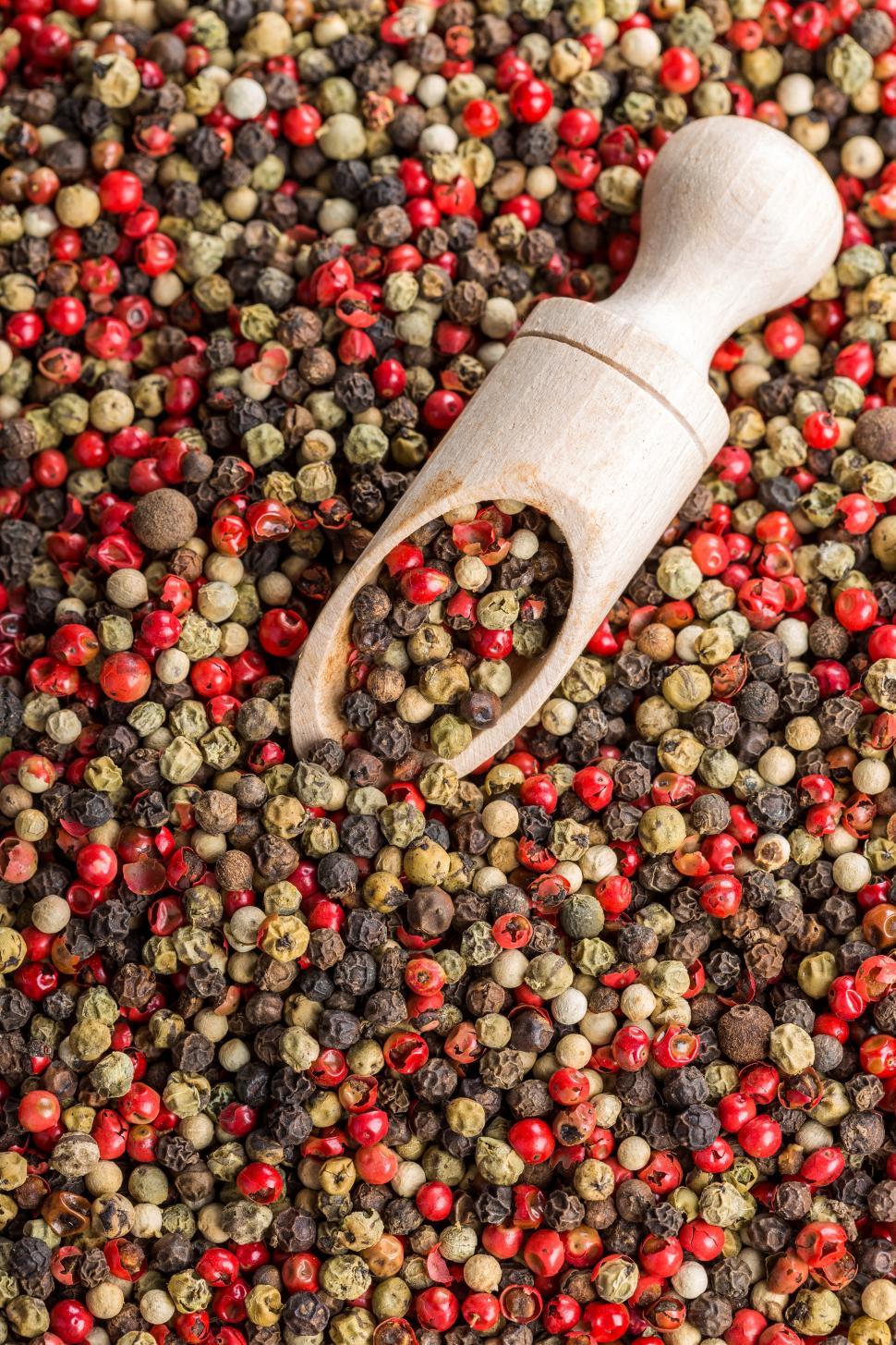 Free Stock Photo of Overhead view of dried pink peppercorn and black ...