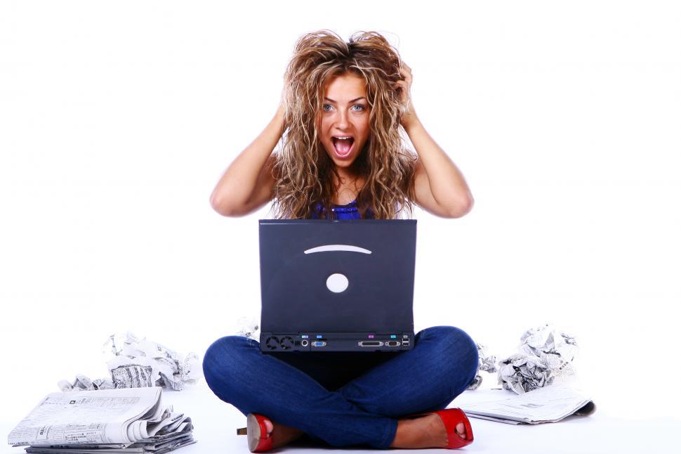 Free Stock Photo of young woman is stressed by the news | Download Free ...