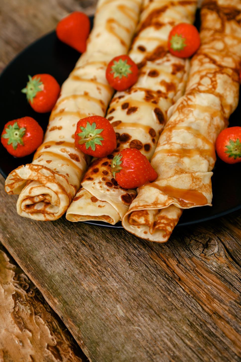 Free Stock Photo of Homemade pancakes - blinis rolled with fruit ...