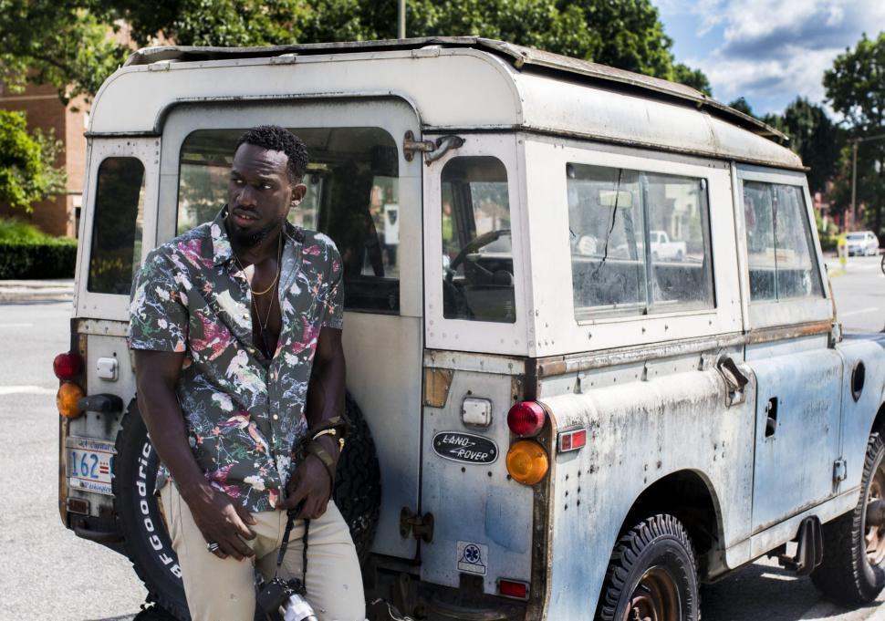 Free Stock Photo of Young man and old land rover car on road - looking ...