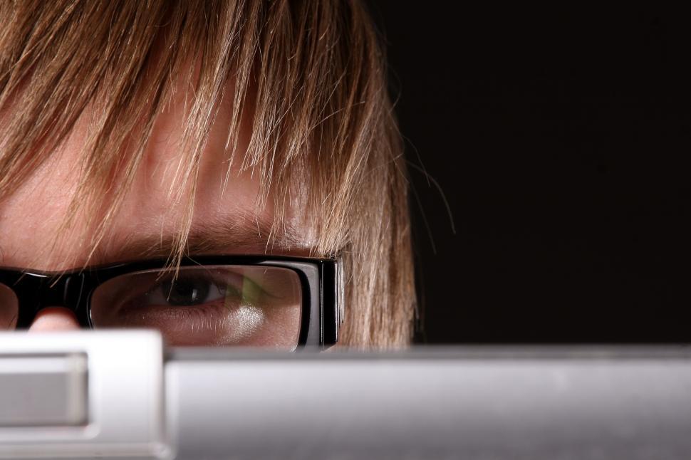 Free Stock Photo of Man in glasses peeking over screen | Download Free ...