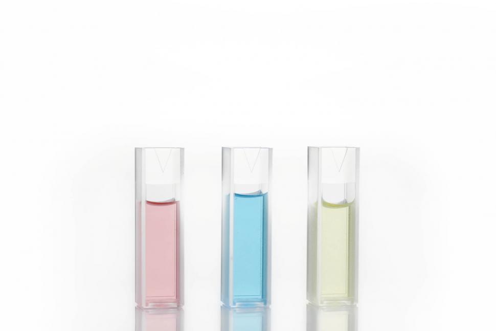 Free Stock Photo of Cuvettes containing red, blue, and yellow solutions ...