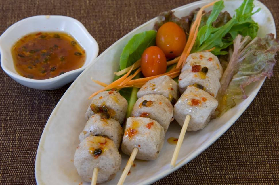 Free Stock Photo of Mushroom ball Barbecue with sweet and sour sauce ...