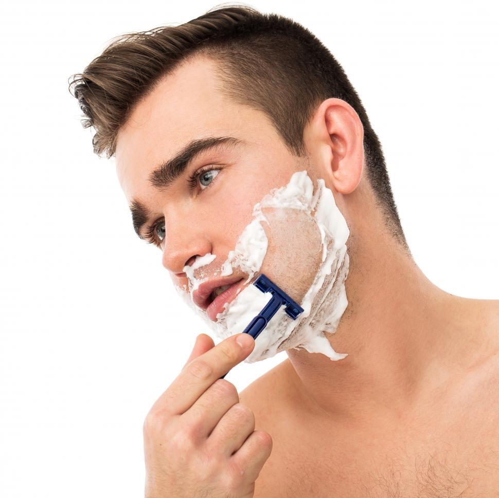 Free Stock Photo of Face care - shaving with disposable razor ...