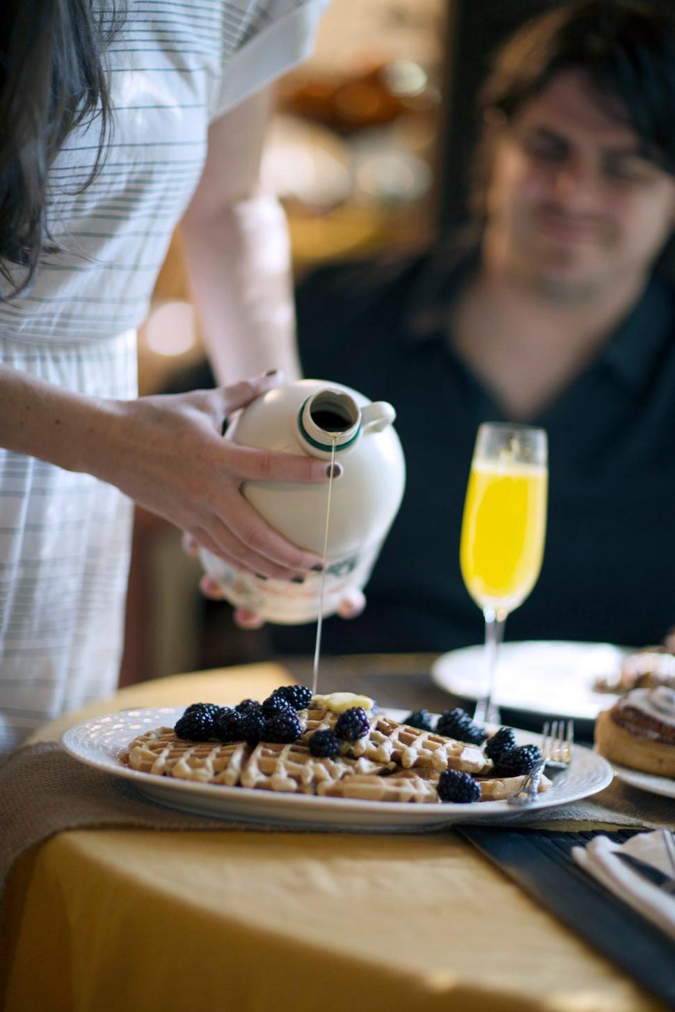 Free Stock Photo of Female hands and waffle with honey and berries ...