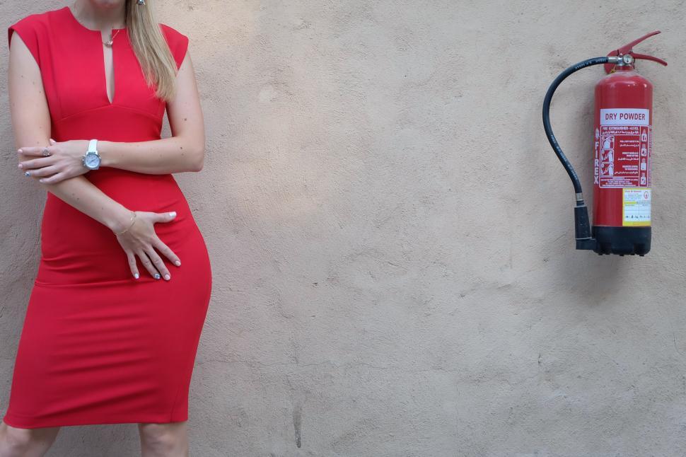 Free Stock Photo of Woman and fire extinguisher with wall | Download ...