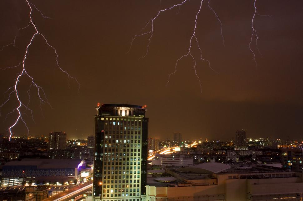 Free Stock Photo of Massive Building Amidst Intense Lightning Storm ...
