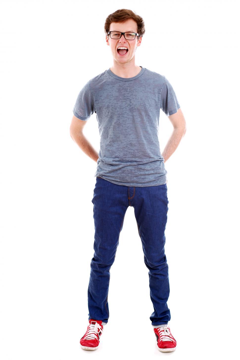 Free Stock Photo of Portrait of young happy guy in glasses. Yelling or ...