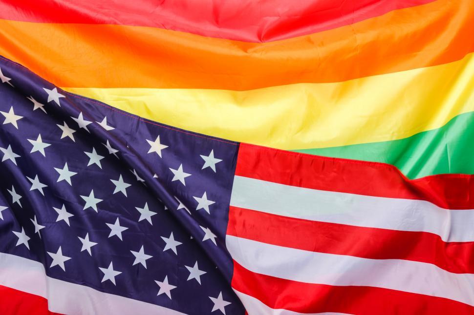Free Stock Photo of Rainbow pride flag and the flag of the USA ...