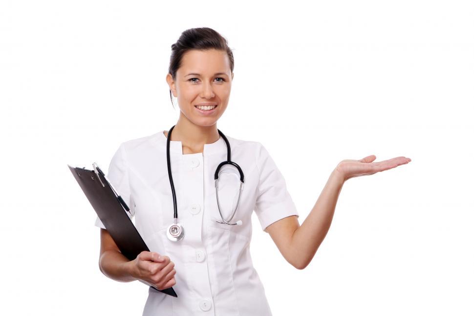 Free Stock Photo of Young medical provider with open hand | Download ...